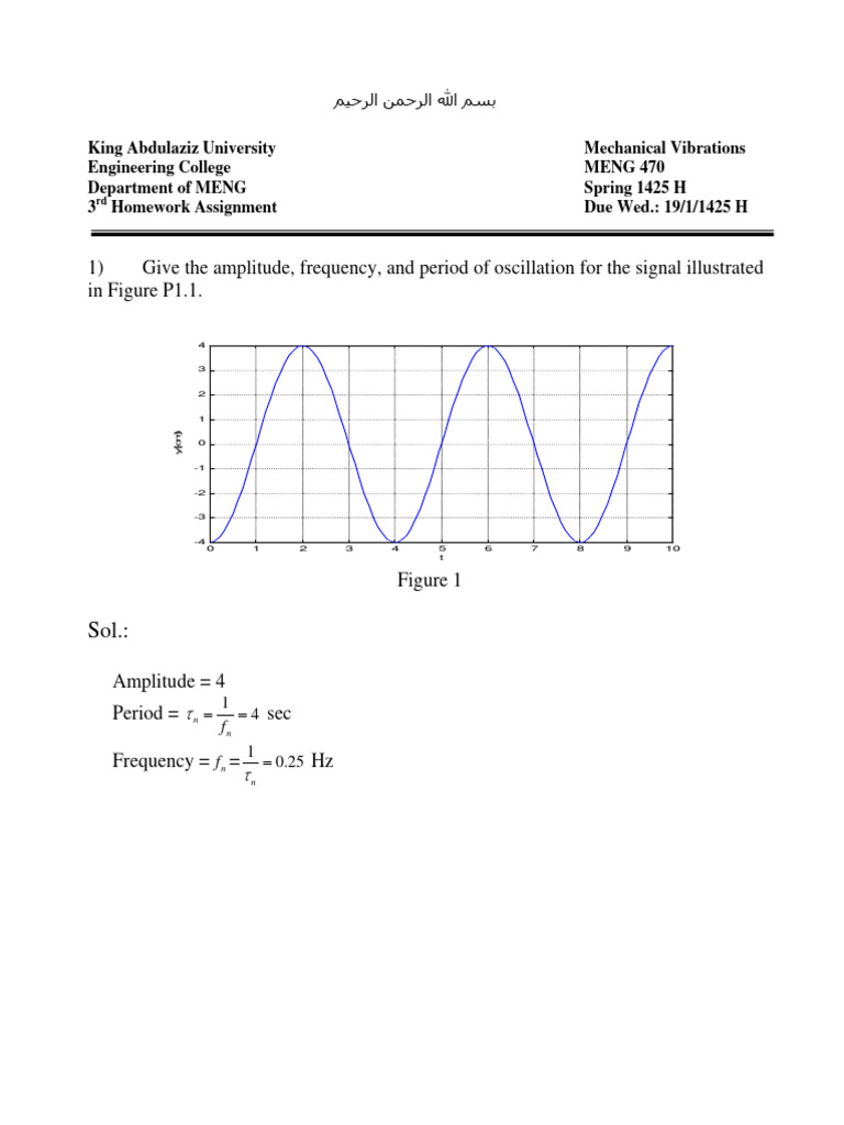 Mechanical Vibrations Homework Solutions | PDF | Force | Physical Sciences