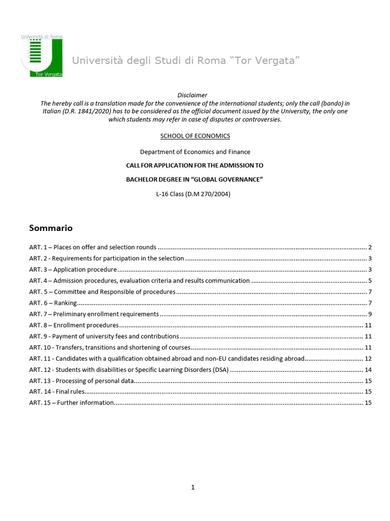 Tor Vergata Global Governance CALL - FOR - APPLICATION - A.Y - 2024-25 ...
