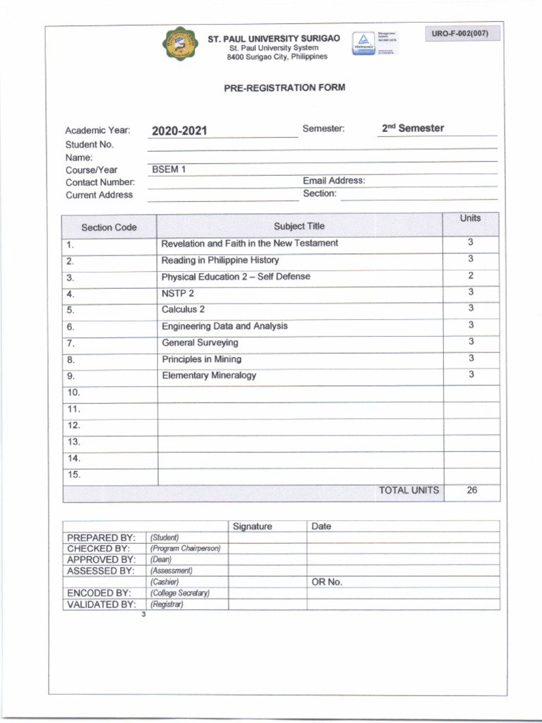 Pre Reg Bsem | PDF | Engineering | Mining