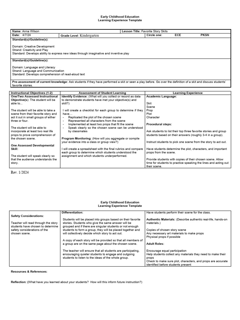 Anna Wilson - Drama Lesson Plan | PDF | Early Childhood Education ...