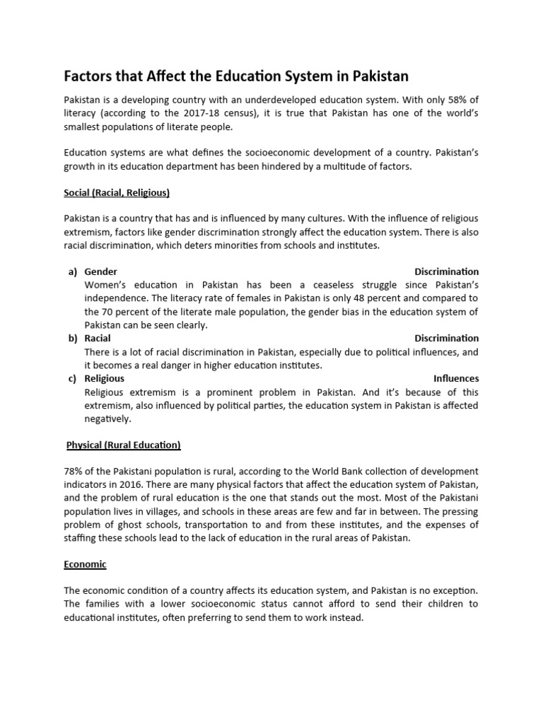 Factors That Affect The Education System in Pakistan | PDF | Pakistan ...