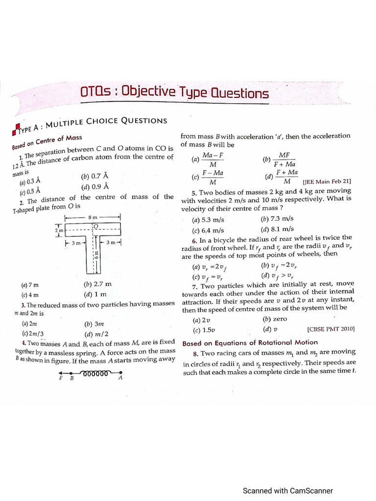 system of particles and rotational motion (Mcq's) | PDF
