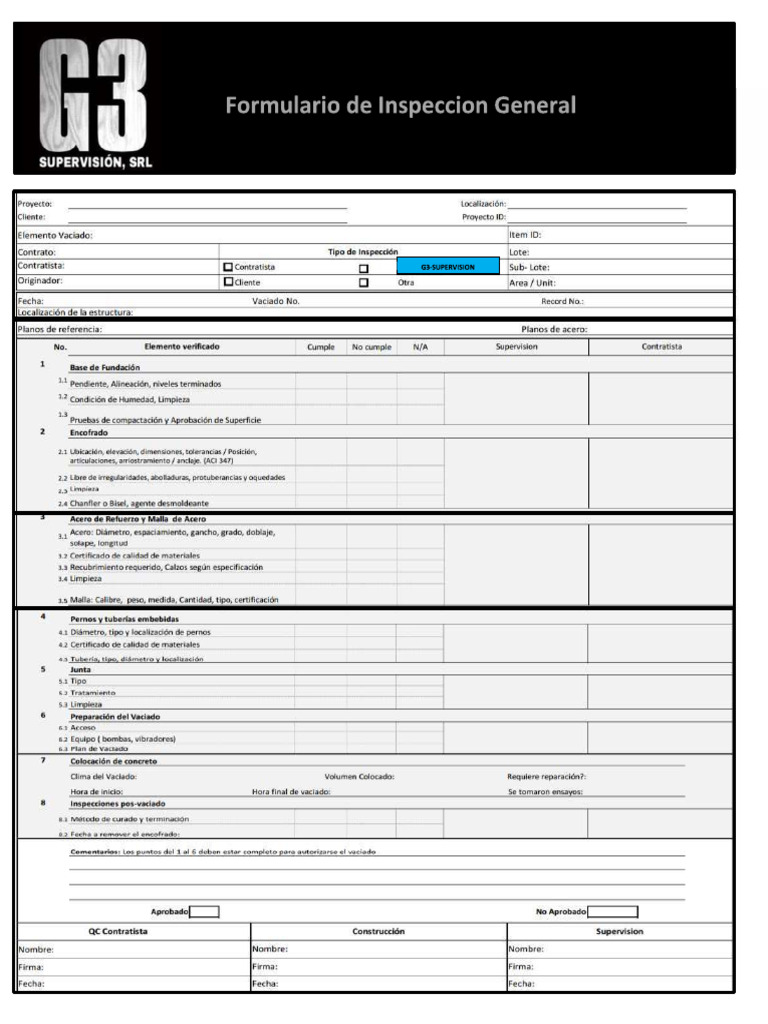 Ejemplo #1 - Formulario de Inspeccion G3. | PDF