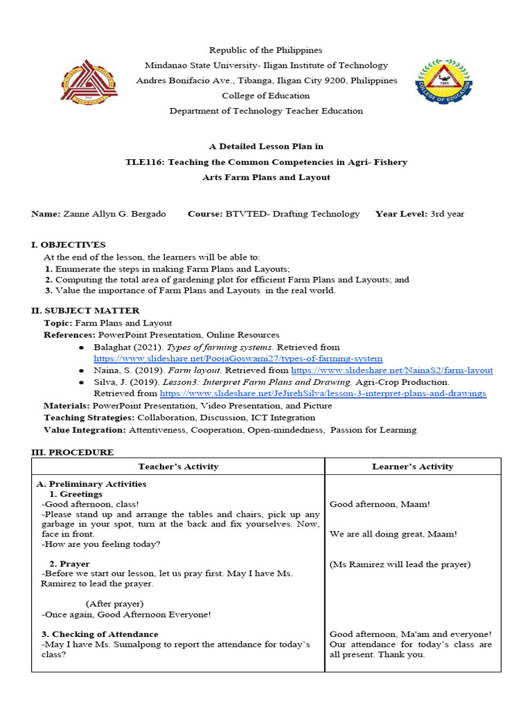 Lesson Plan 7. Farm Plans and Layout Bergado | PDF | Agriculture | Irrigation