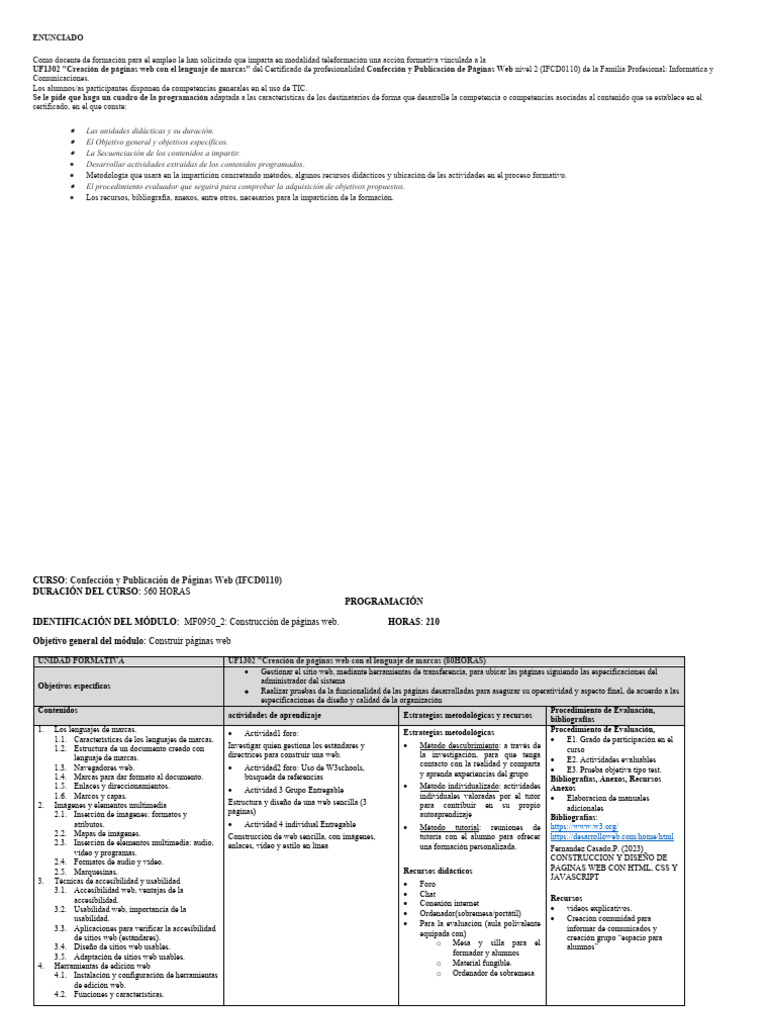 MF1442 Caso Practico Tema 3 Elaboración de La Programación de Una Acción Formativa | PDF | Red ...