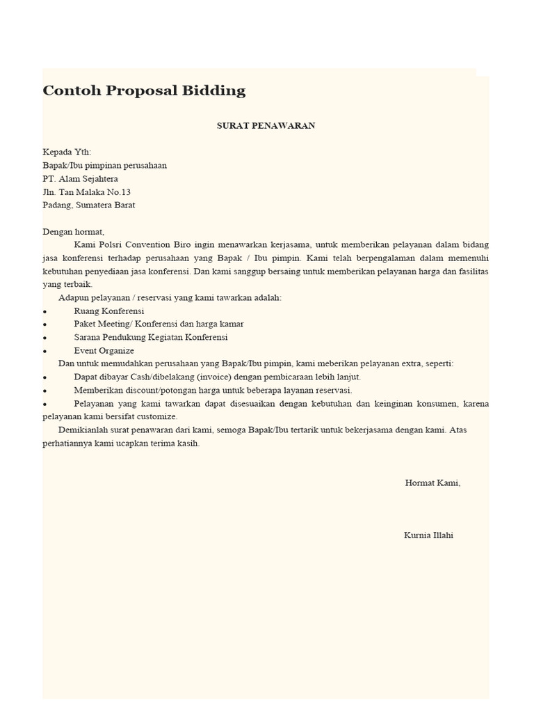 Contoh Bidding | PDF | Bisnis | Hukum