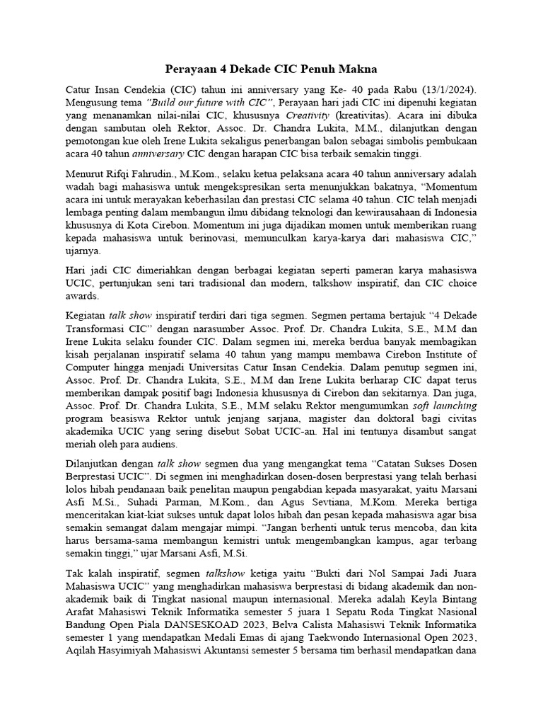 The 4th Decade of CIC | PDF | Ilmu Sosial | Perjalanan