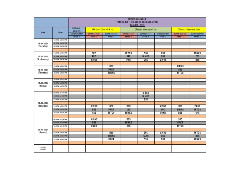 Class 8th Time Table: April 2024 | PDF