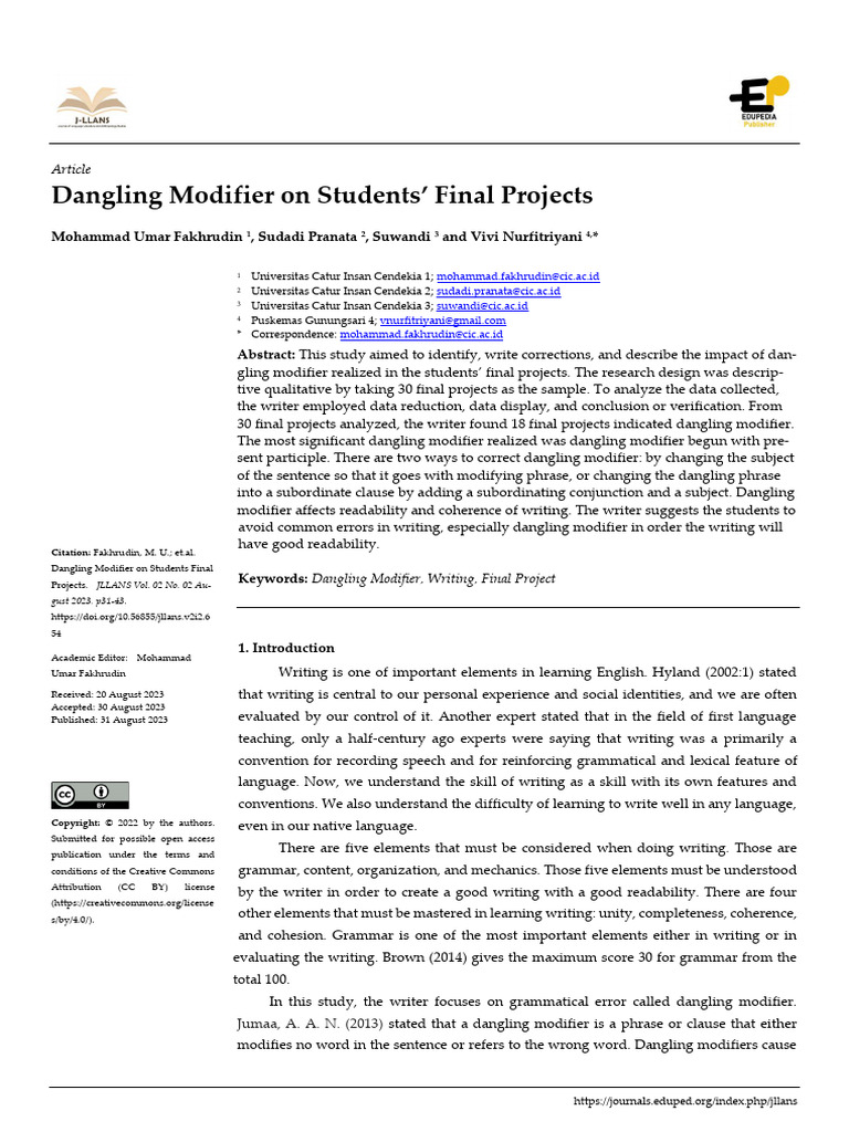 Dangling Modifier On Students' Final Projects | PDF | Student's T Test ...