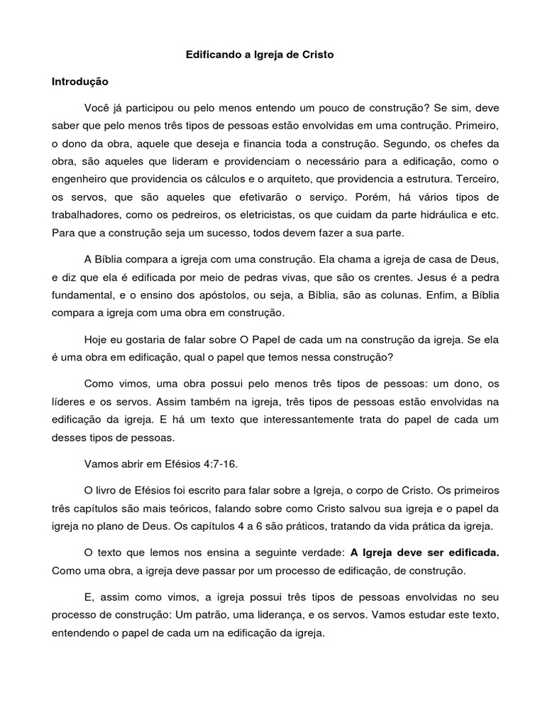 Efesios 4.7-16 Edificando A Igreja de Cristo | PDF | Presente espiritual | Igreja cristã