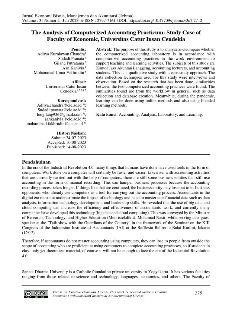 The Analysis of Computerized Accounting Practicum - Study Case of Faculty of Economics ...