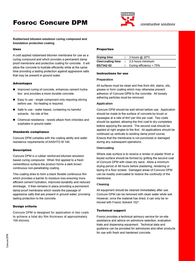 Concure DPM | PDF | Concrete | Water