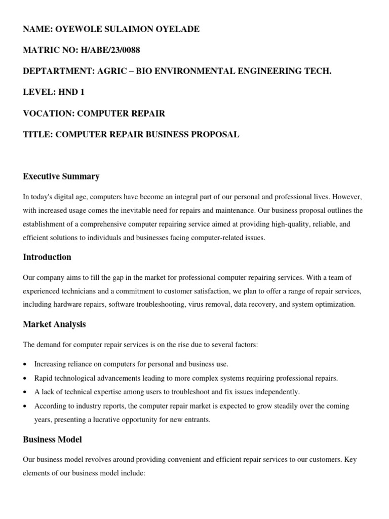 Computer Repair Business Proposal | PDF | Computer Hardware | Computer ... Computer Repair Business Proposal | PDF | Computer Hardware | Computer ...