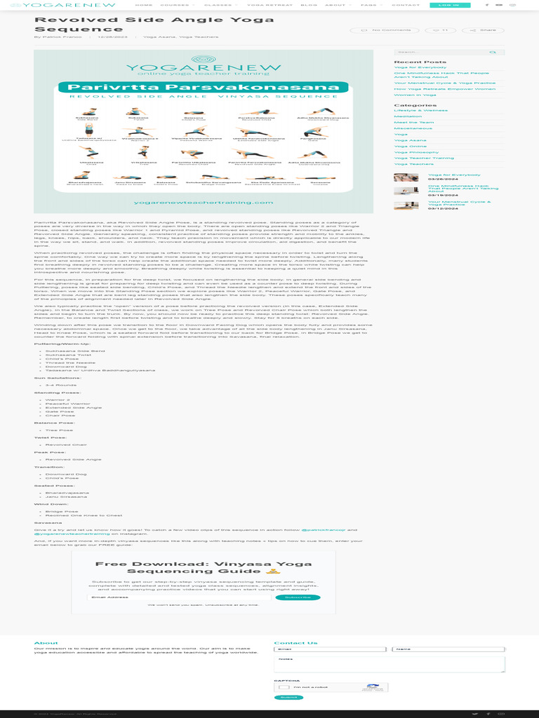 Revolved Side Angle Yoga Sequence Yogarenew Pdf Yoga Physical Exercise