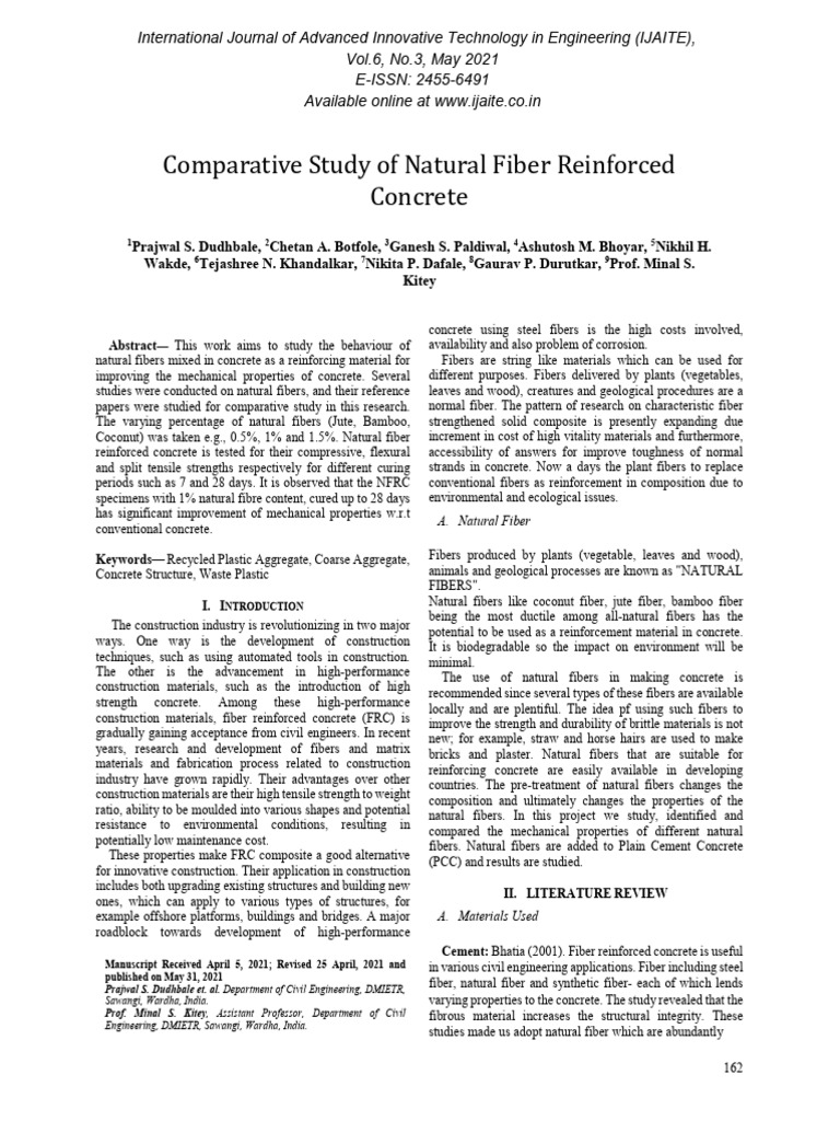 Natural Fiber Reinforced Concrete Study | PDF | Concrete | Fibers