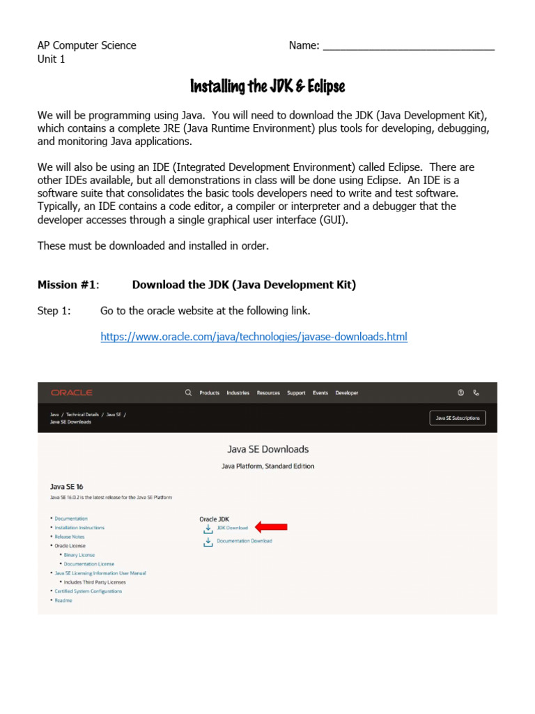 Installing Jdk And Eclipse Pdf Integrated Development Environment Java Programming Language