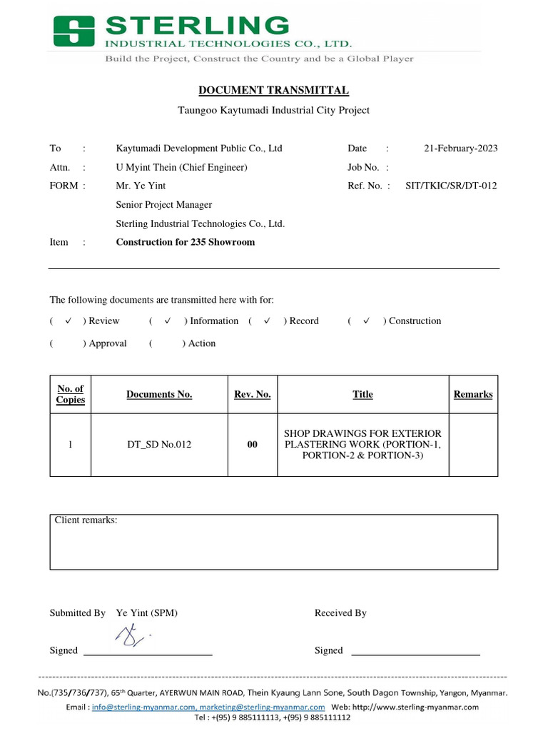 TKIC-Document Transmittal-012 | PDF | Components | Building Engineering