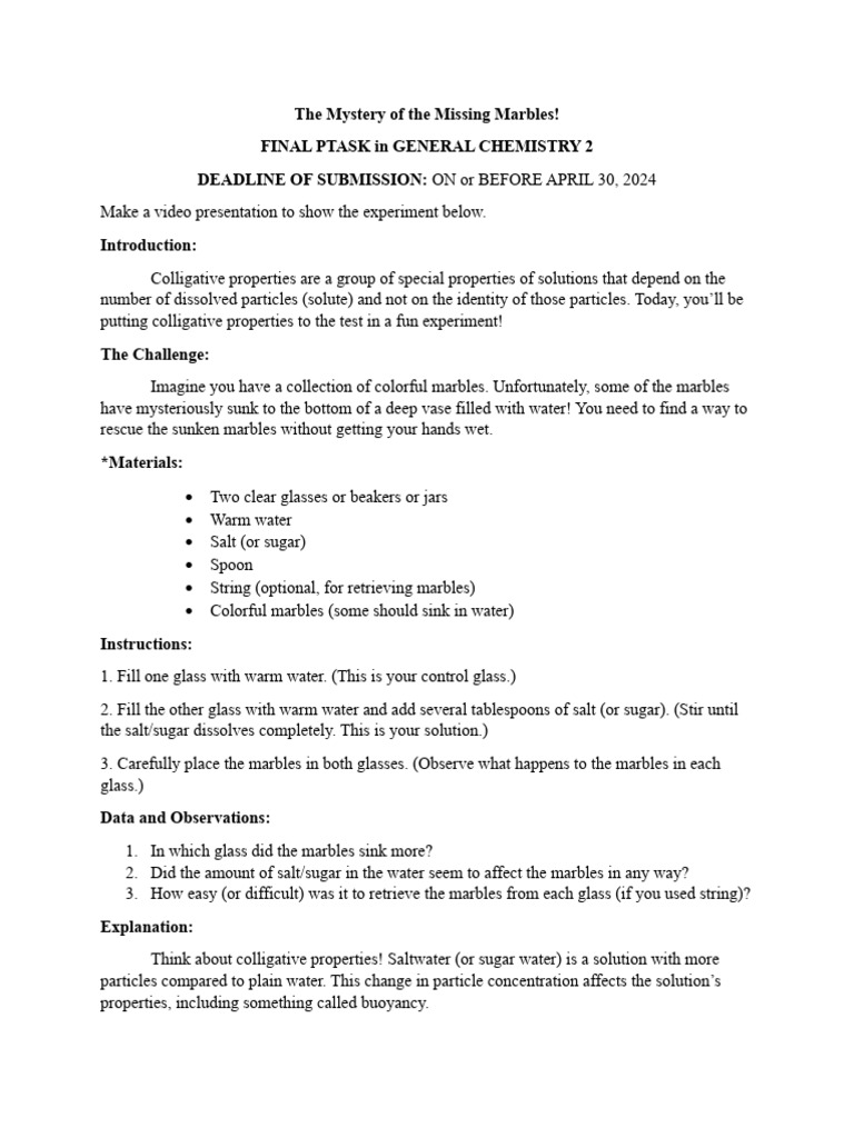 The Mystery of The Missing Marbles | PDF | Data | Experiment