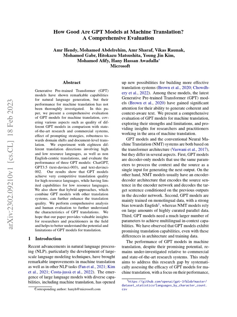 Hendy Et Al (2023) - How Good at GPT Models at Machine Translation-2 | PDF | Artificial ...