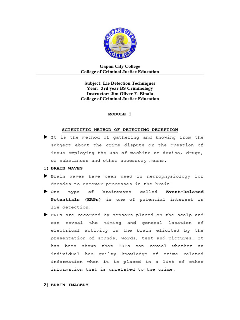 Lie Detection Techniques Lesson 3 | PDF | Electromyography | Functional ...