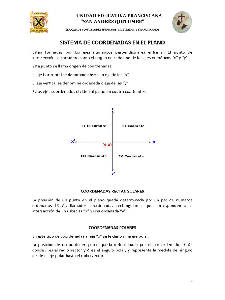 Sistema de Coordenadas en el Plano | PDF | Métodos y materiales de ...