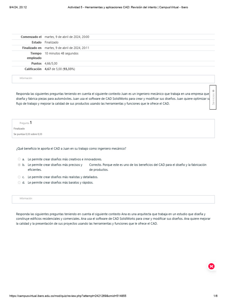 Actividad 5 - Herramientas y Aplicaciones CAD - Revisión Del Intento - CampusVirtual - Ibero ...