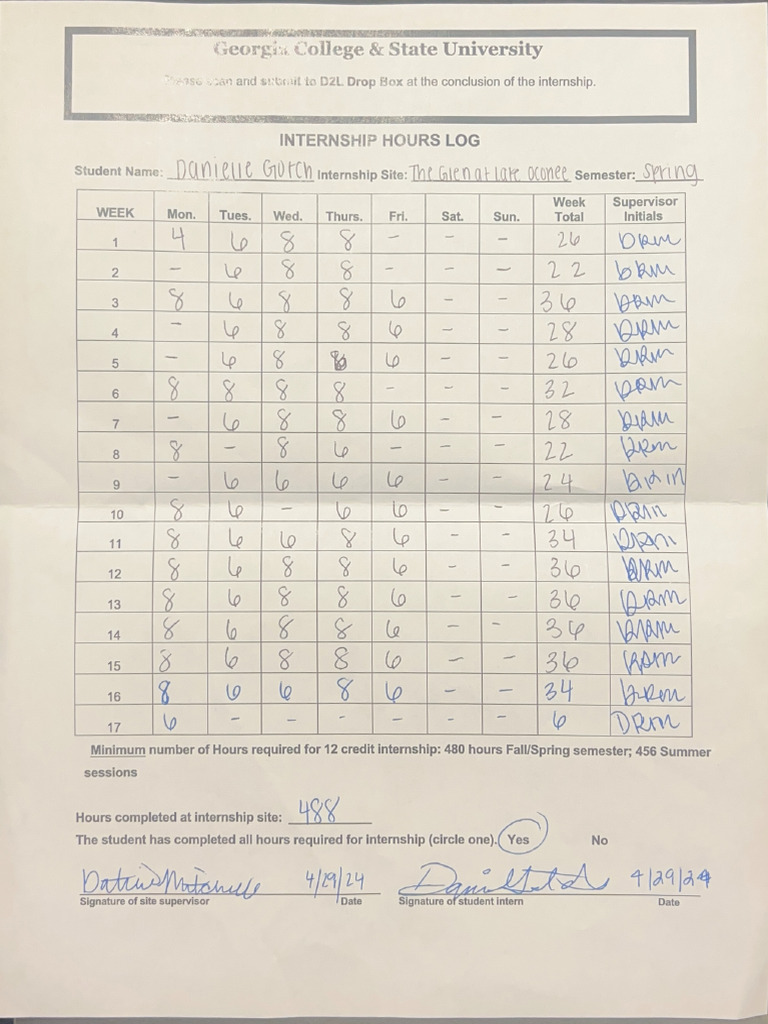 Internship Hours Log | PDF