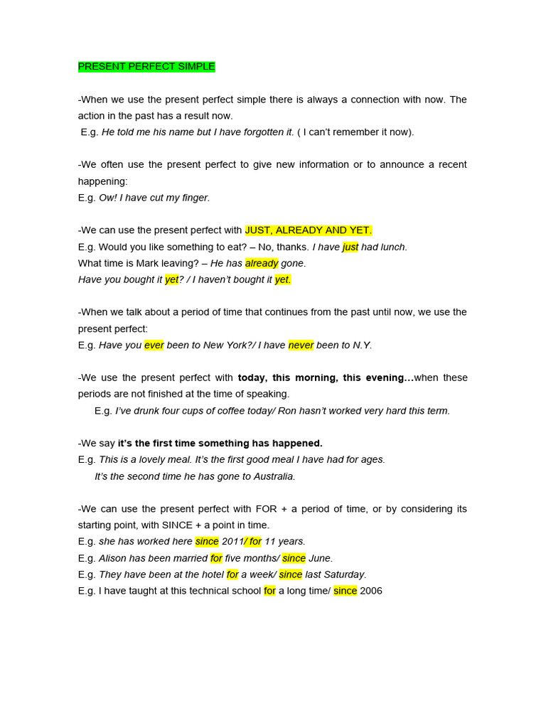 Present Perfect Simple Guide | PDF