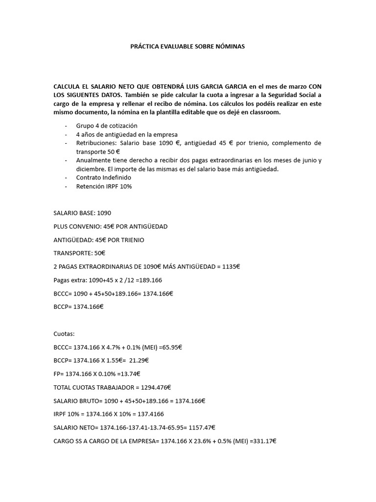 Práctica Evaluable Sobre Nóminas Paula.docx | PDF | Salario | Ética de negocios