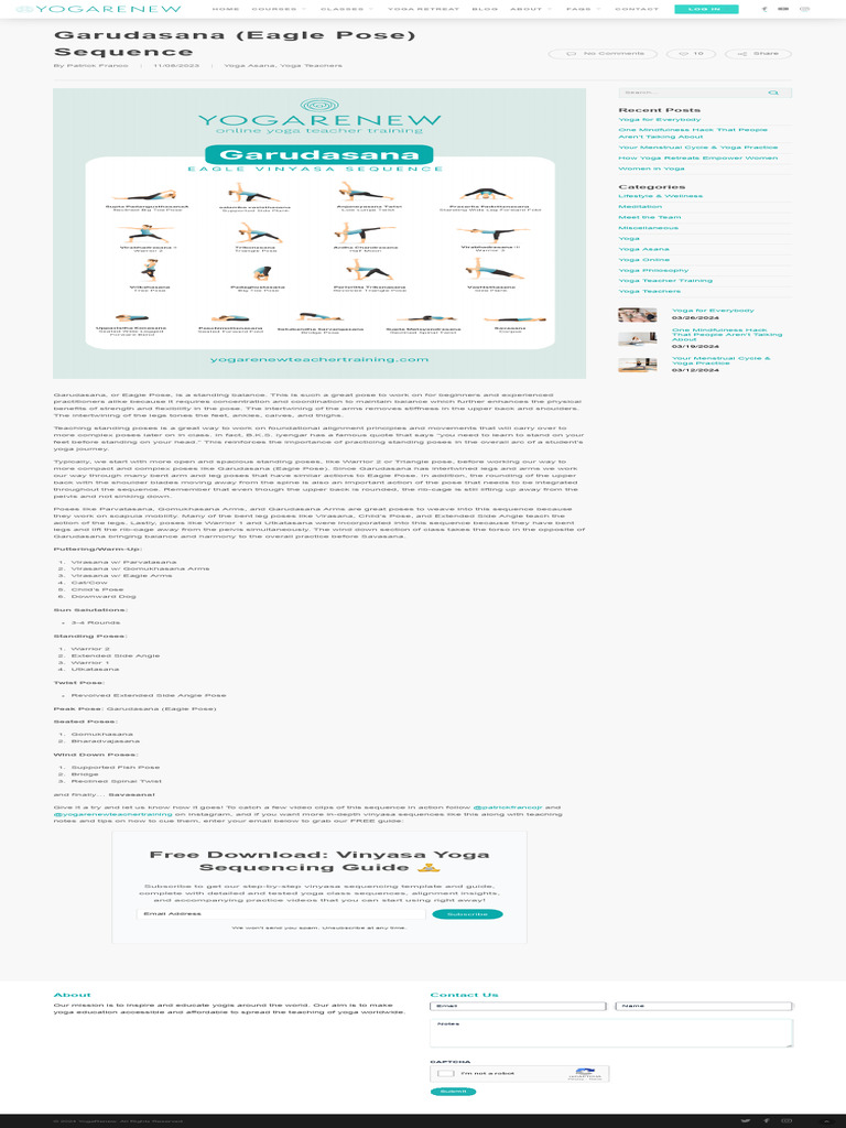 Garudasana (Eagle Pose) Sequence - YogaRenew | PDF | Yoga | Asana