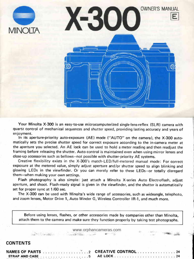 Minolta - x-300 User Manual | PDF | Film Speed | Equipment