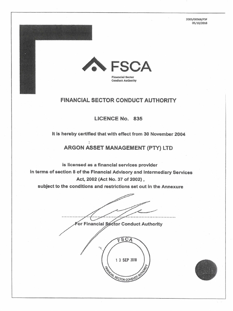 FSCA Certificate | PDF