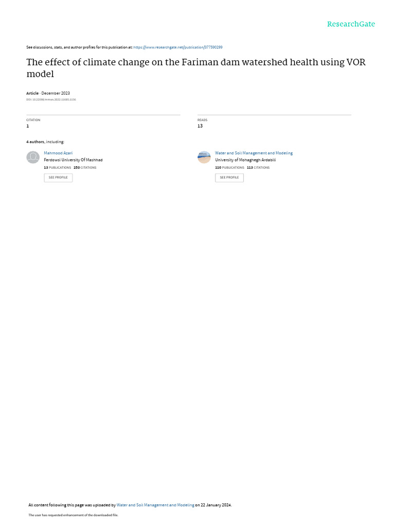 Theeffectofclimatechangeonthe Fariman Damwatershedhealthusing VORmodel ...