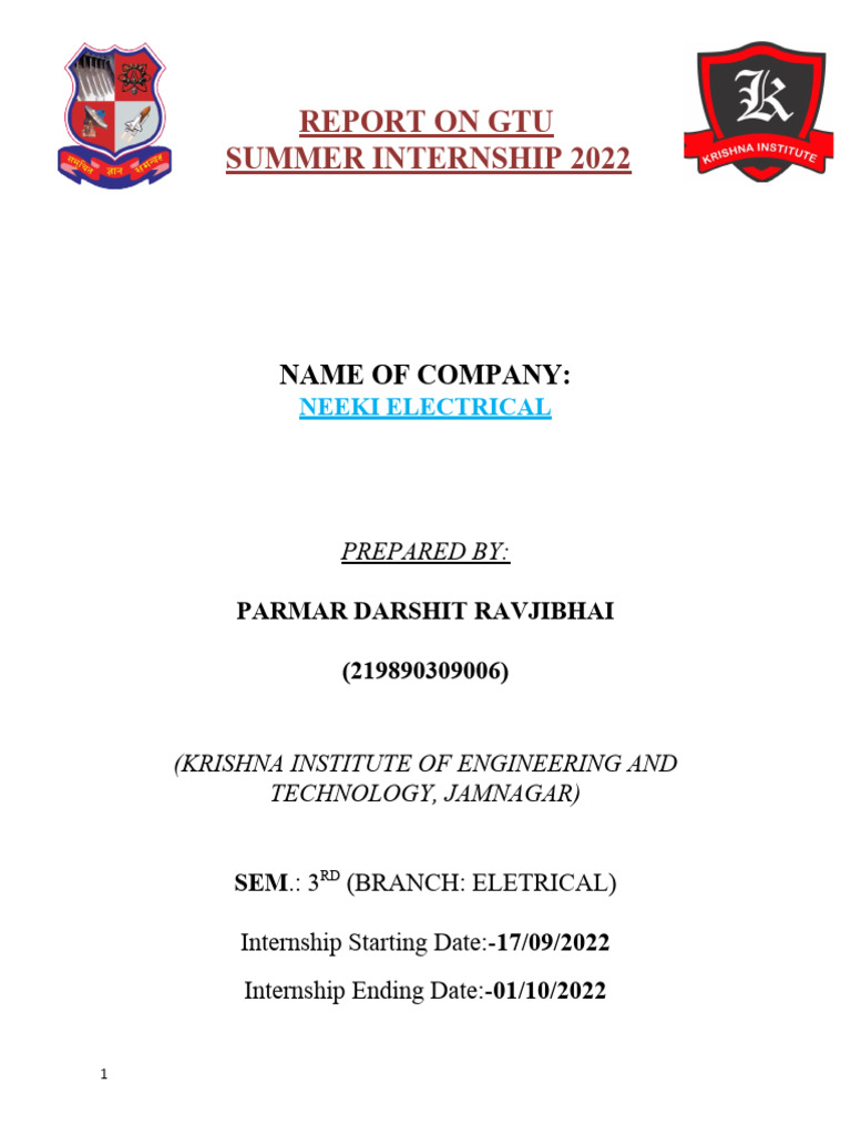 GTU Summer Internship Report: Neeki Electrical | PDF | Transformer ...