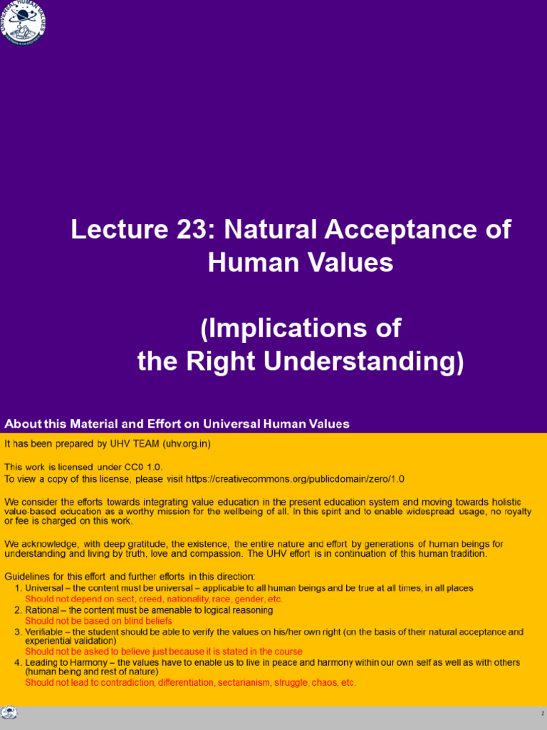 L 23 Natural Acceptance of Human Values v3 | PDF | Happiness ...