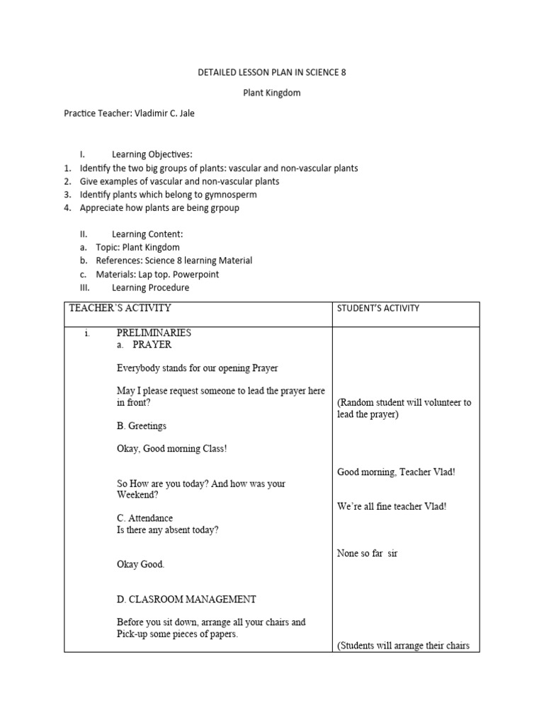 Grade 8 Lesson Plan: Plant Kingdom | PDF | Plants | Trees