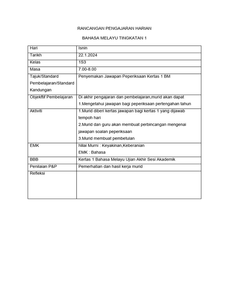 RPH Semakan BM T1 M40 | PDF | Karier & Perkembangan | Seni & Disiplin Bahasa