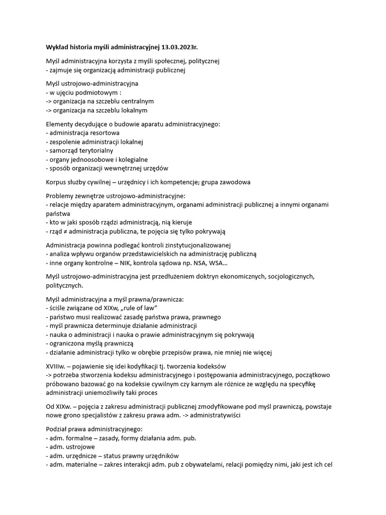 Historia Administracji Publicznej Wyklad 13.03.23 | PDF