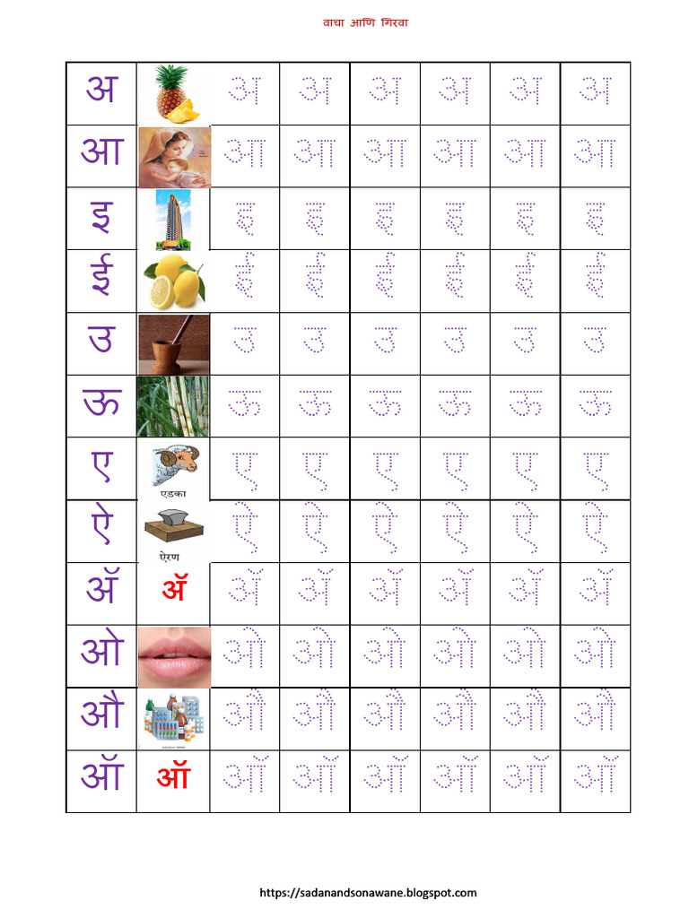 Marathi Alphabet Tracing Worksheets | PDF