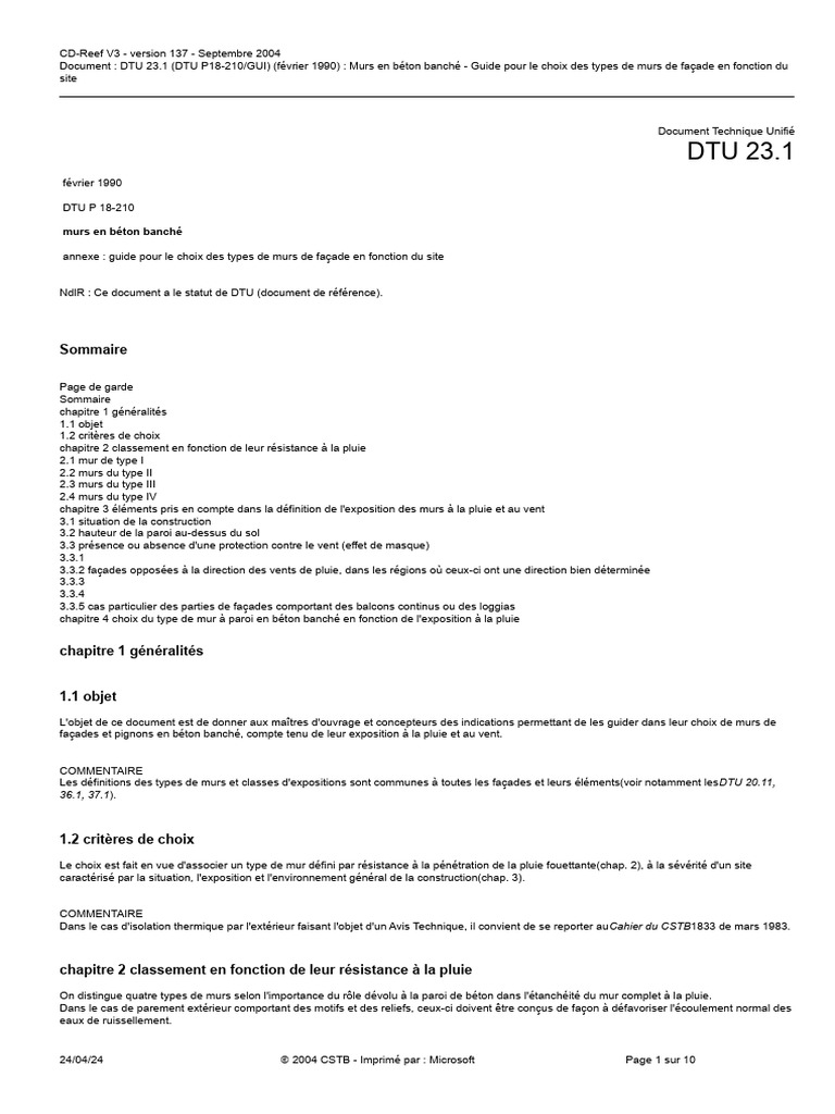 Guide DTU 23.1 : Murs en béton banché | PDF | Mur | Béton