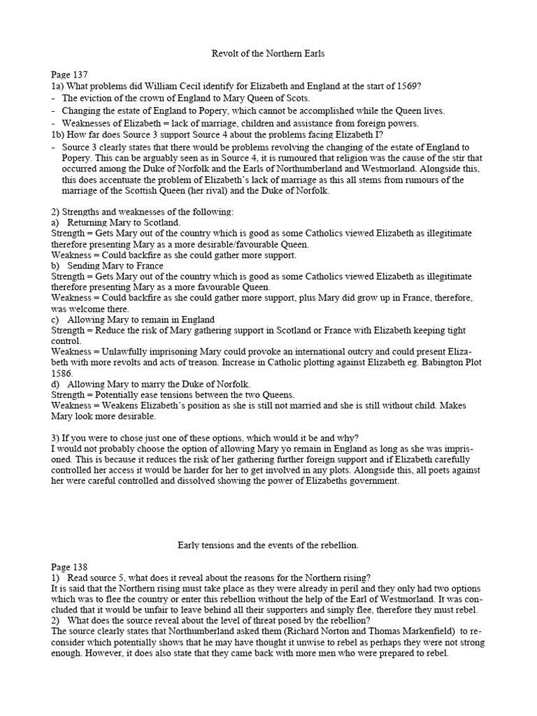 Causes and Consequences of 1569 Rebellion | PDF | Stuart England ...