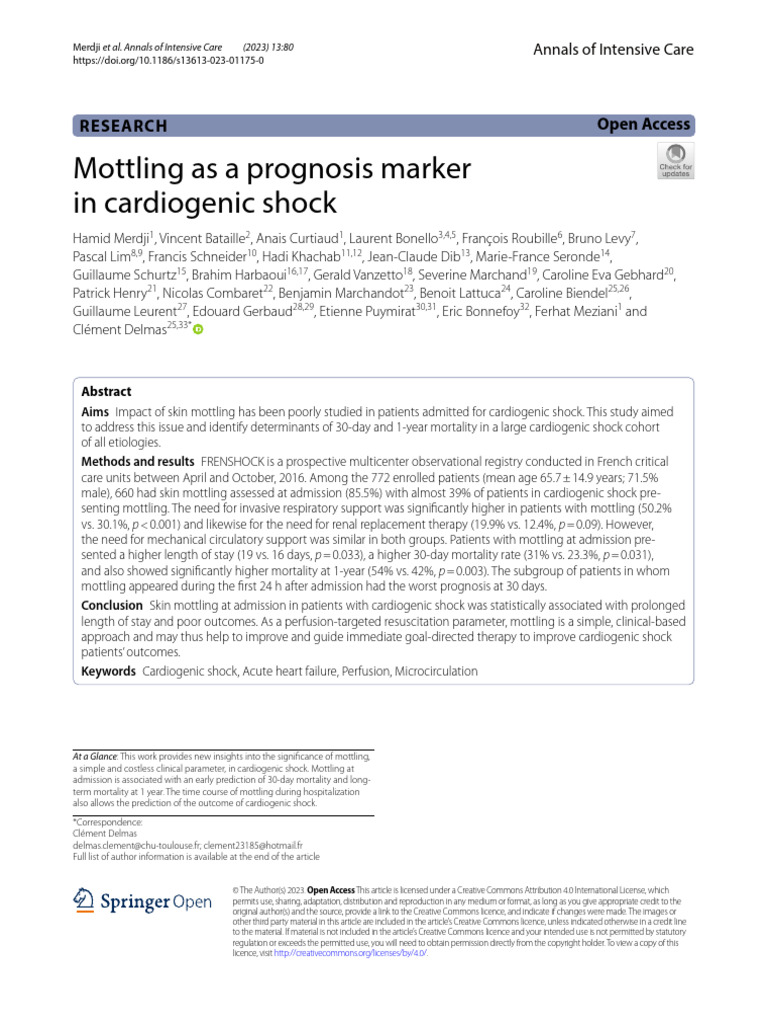2023 ANNALS OF INTENSIVE CARE Mottling As A Prognosis Marker in ...