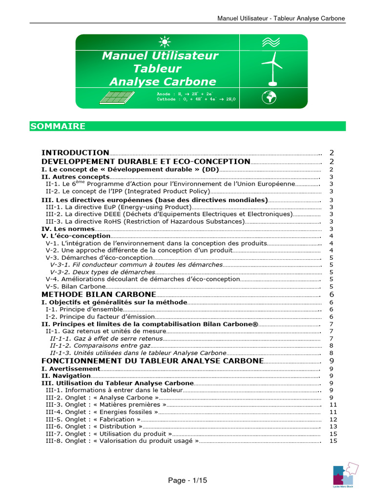 Manuel Utilisateur Tableur Analyse Carbone | PDF | Analyse du cycle de vie | Environnement naturel
