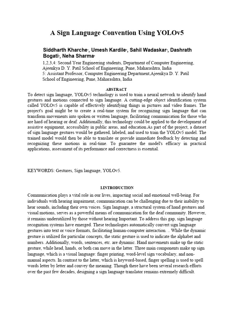 A Sign Language Convention Using YOLOv5 Updatd | PDF | Sign Language | Computer Security
