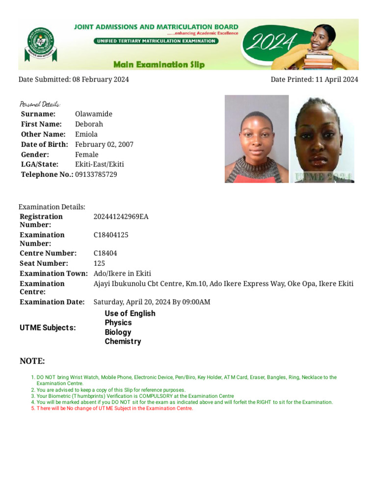 Slipsprinting - Jamb.gov - NG ShowReport | PDF