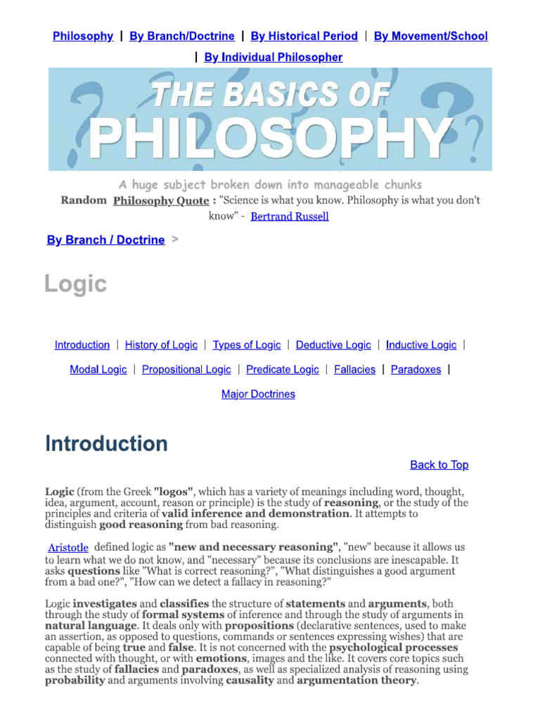 Intro To Logic - Philosophybasics | PDF