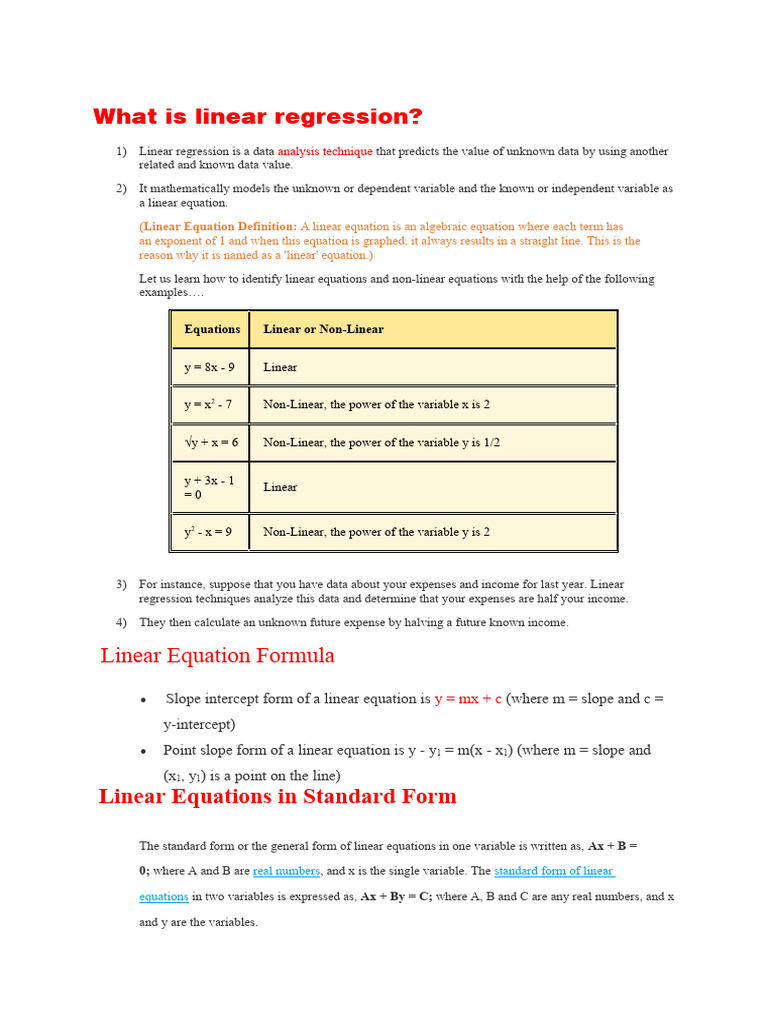 Linear Regression | Download Free PDF | Parameter (Computer Programming) | Equations