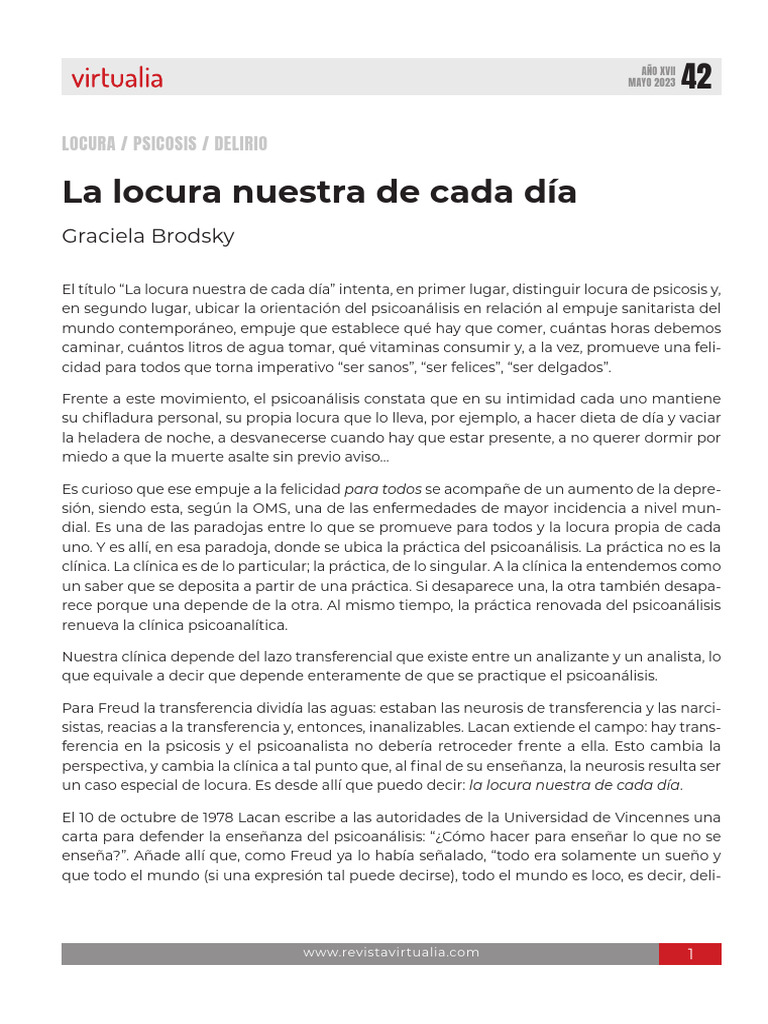 BRODSKY G La Locura Nuestra de Cada Dia | PDF | Jacques Lacan | Psicosis BRODSKY G La Locura Nuestra de Cada Dia | PDF | Jacques Lacan | Psicosis