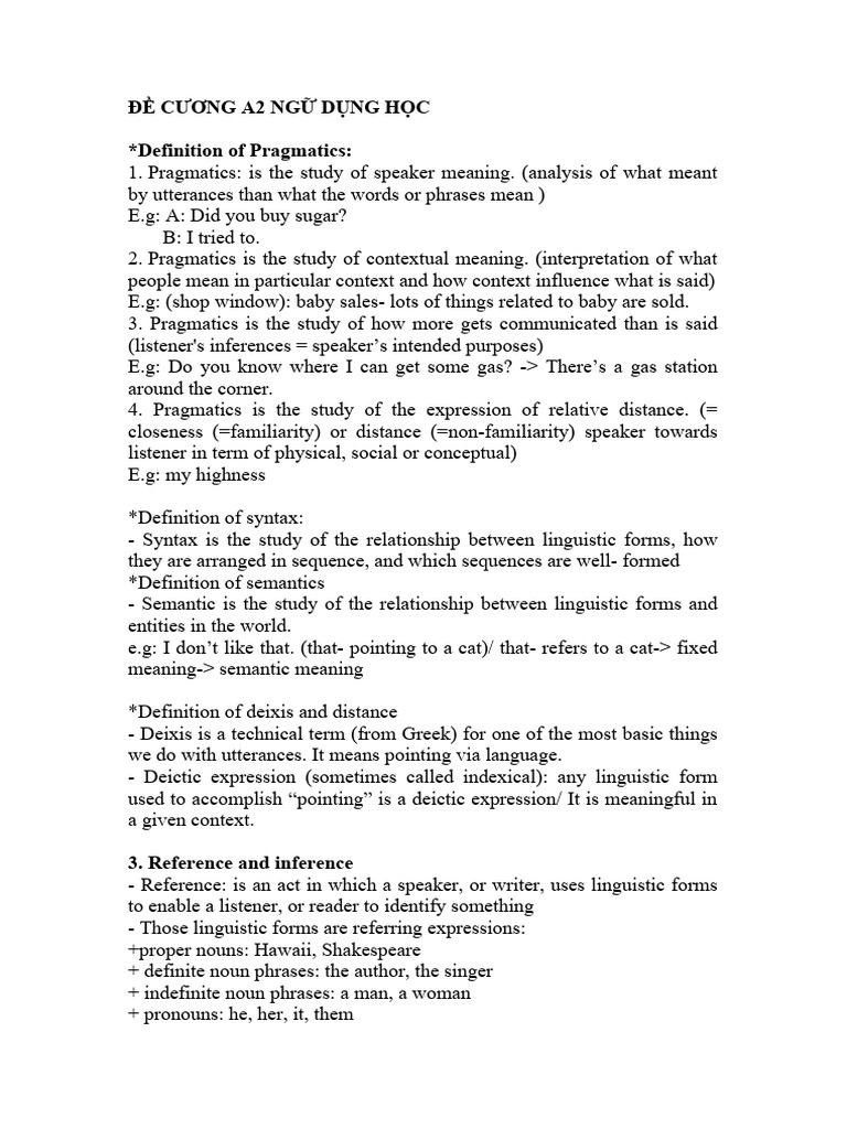 ĐỀ CƯƠNG A2 NGỮ DỤNG HỌC | PDF | Semantics | Language Mechanics