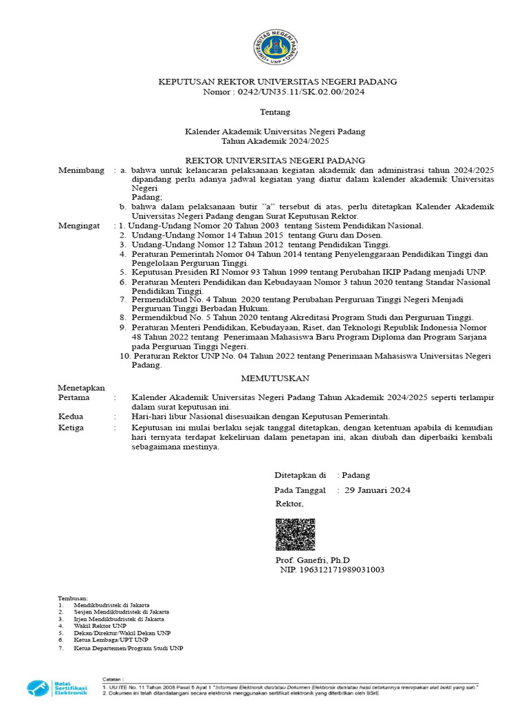 Kalender Akademik UNP 2024/2025 | PDF